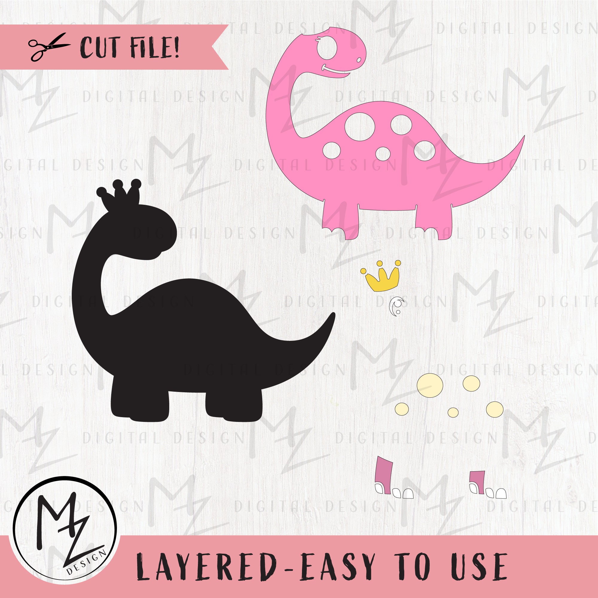 Cute Brontosaurus SVG Layered Cut File Baby Dinosaur Girl With - Etsy