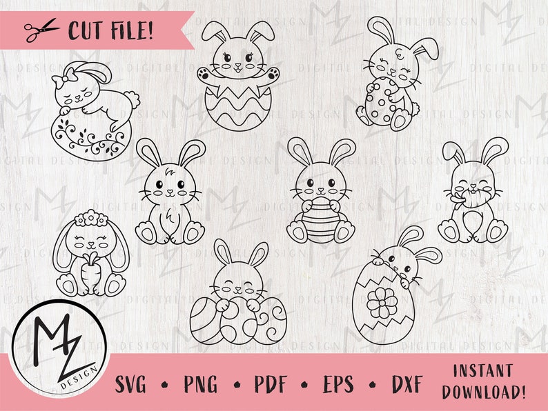Easter Bunny SVG Bundle Cute Rabbit Easter Eggs Layered Cut File for ...