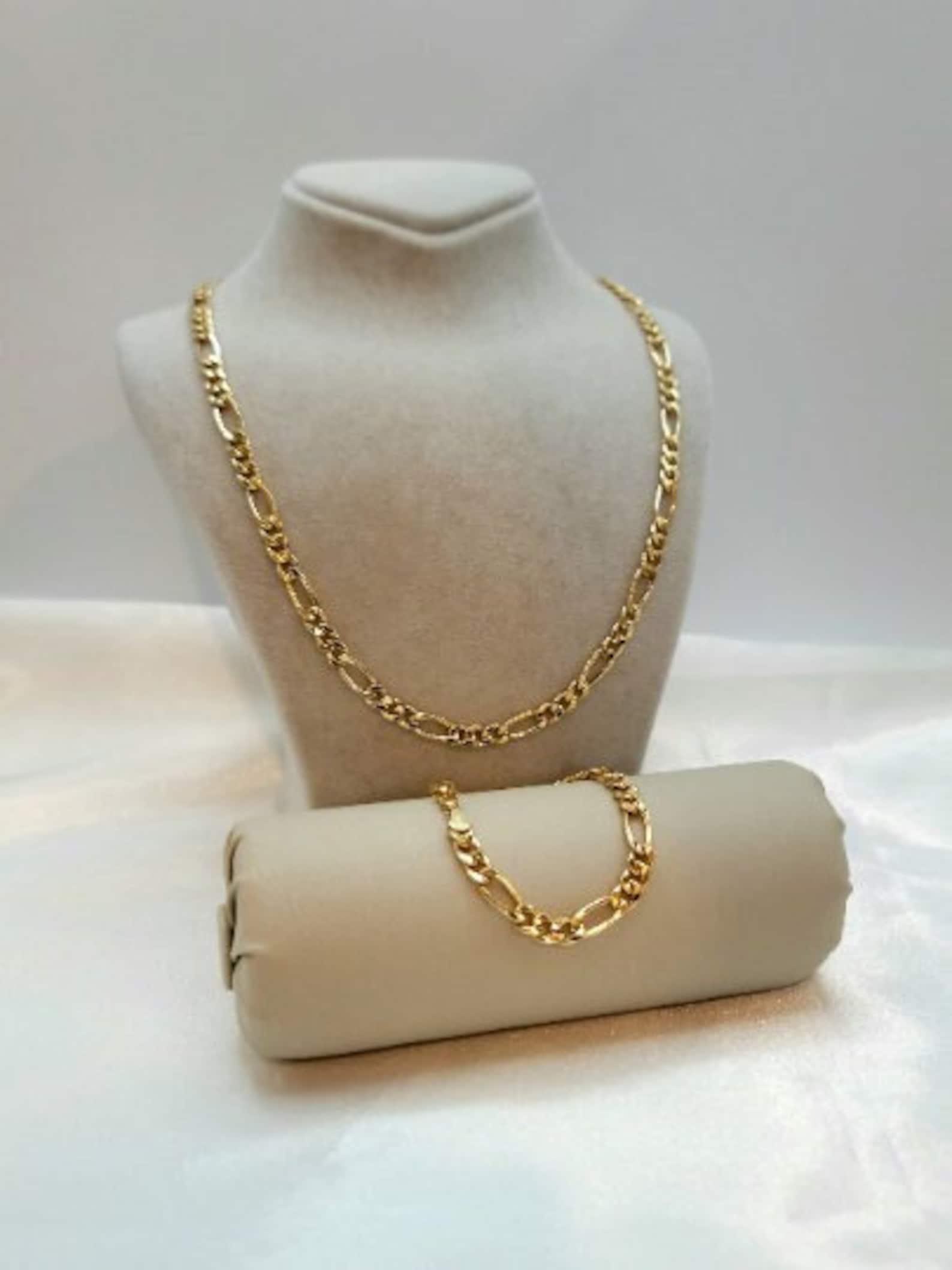 18K Solid Gold Figaro Chain & Bracelet, Pure 18K Gold Figaro Links ...