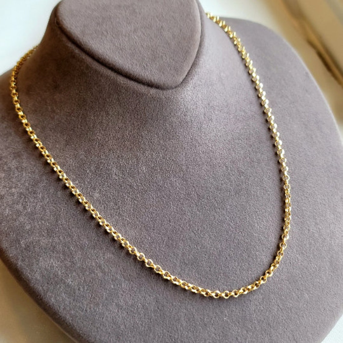 18K Solid Gold Rolo Chain, Pure 18K Gold Rolo Necklace, Choker Necklace ...