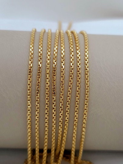 18K Solid Box Chain, 18K Pure Gold Box Chain Necklace, Diamond-cut, Men ...