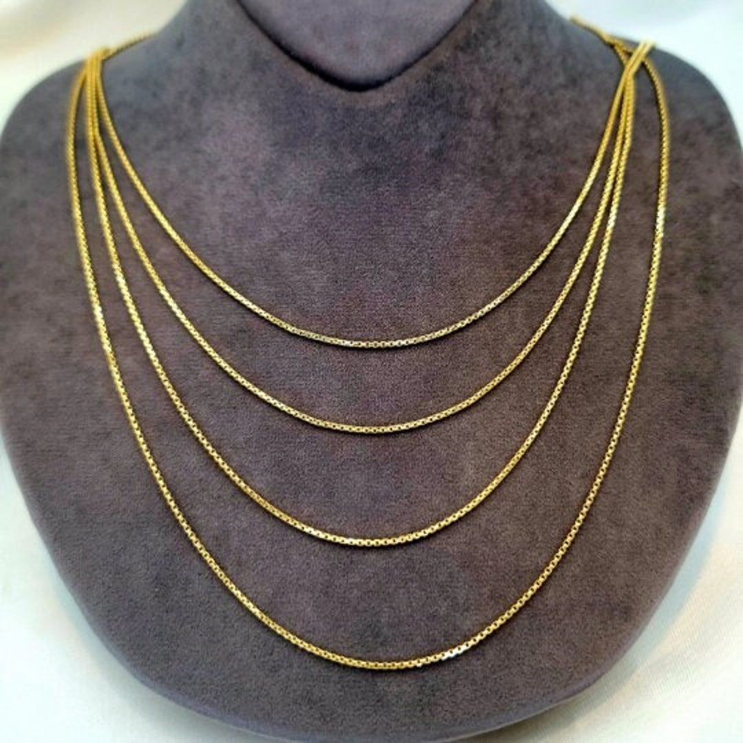 18K Solid Gold Box Chain Necklace,16 24 Diamond-cut Round Box Chain ...