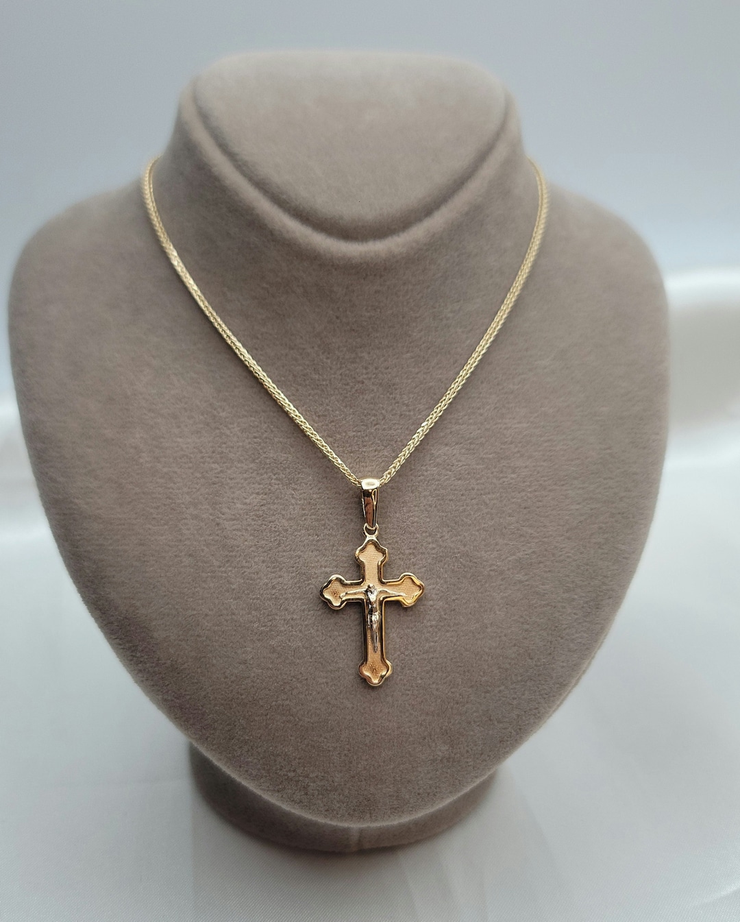 14K Real Gold Cross Pendant Necklace Solid 14K Gold Religious - Etsy