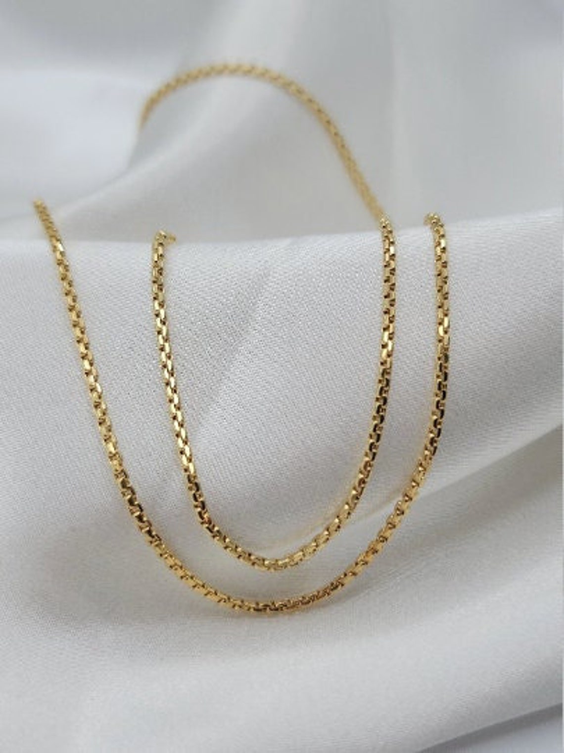 18K Solid Yellow Gold Box Chain Necklace, Real 18K Gold Box Chain for ...