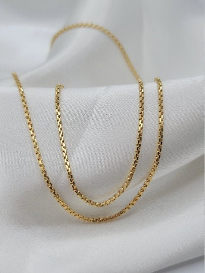 18K Solid Yellow Gold Box Chain Necklace, Real 18K Gold Box Chain for ...