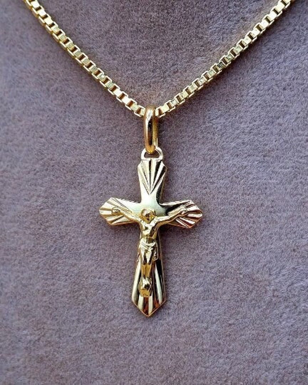 18K Solid Gold Jesus Cross Pendant Necklace, 18-karat Real Gold ...