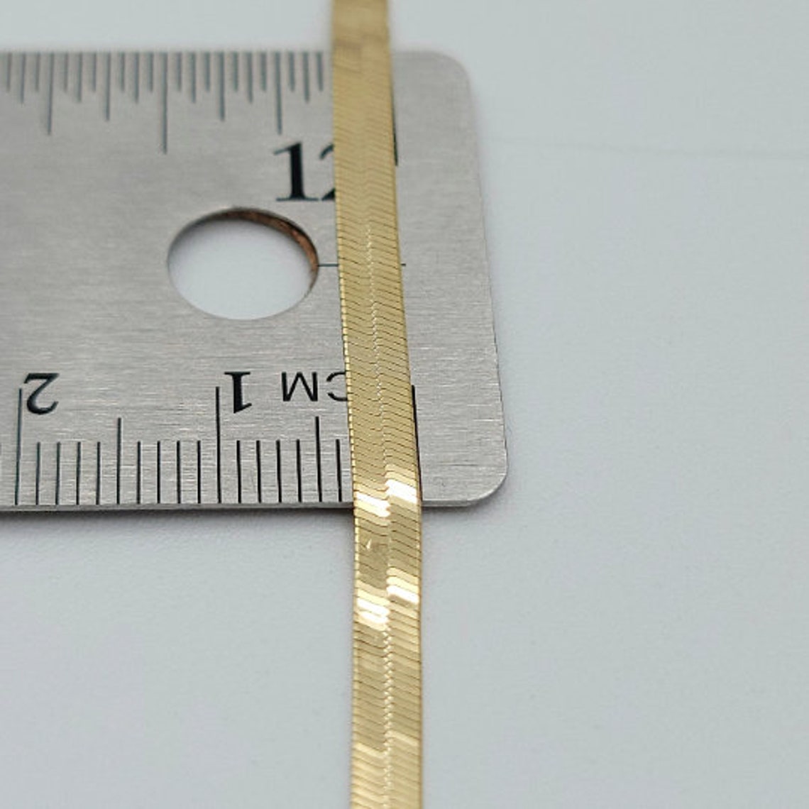 14K Solid Gold Herringbone Necklace/ Flat Snake Herringbone Choker/ 14 ...