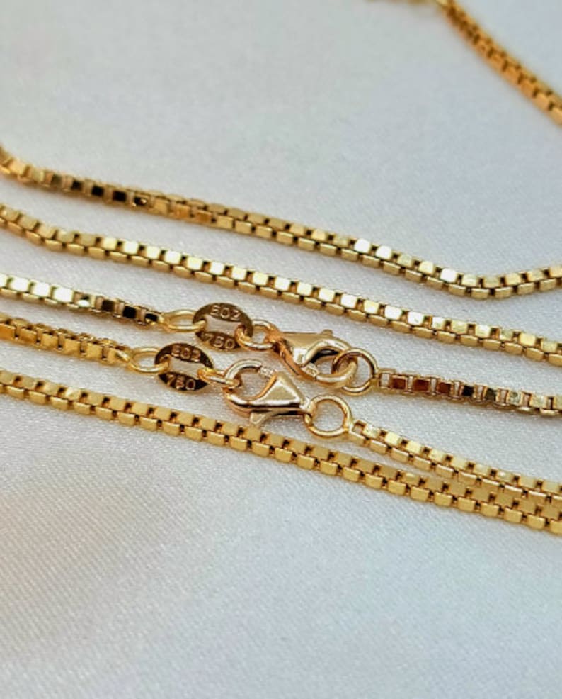 18K Solid Gold Box Chain, 18K Yellow Gold Square Box Link Chain ...