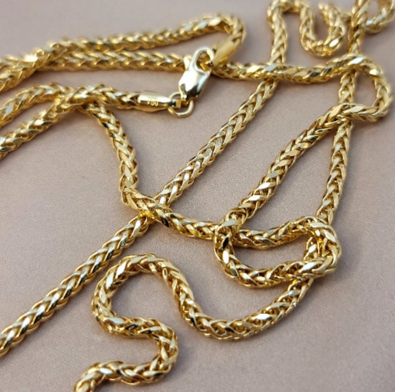 18K Solid Gold Franco Chain Necklace, Real 18K Gold Franco Chain, Round Diamond-cut Foxtail ...