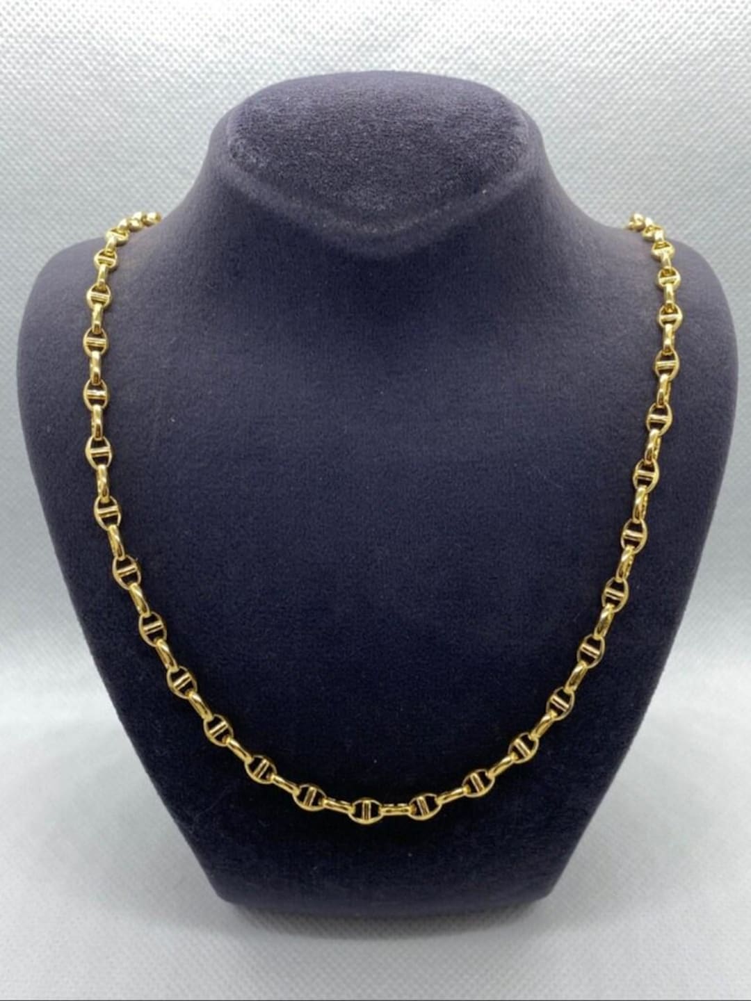 18kt Solid Gold Anchor Mariner Chain Necklace, Real 18K Yellow Gold ...