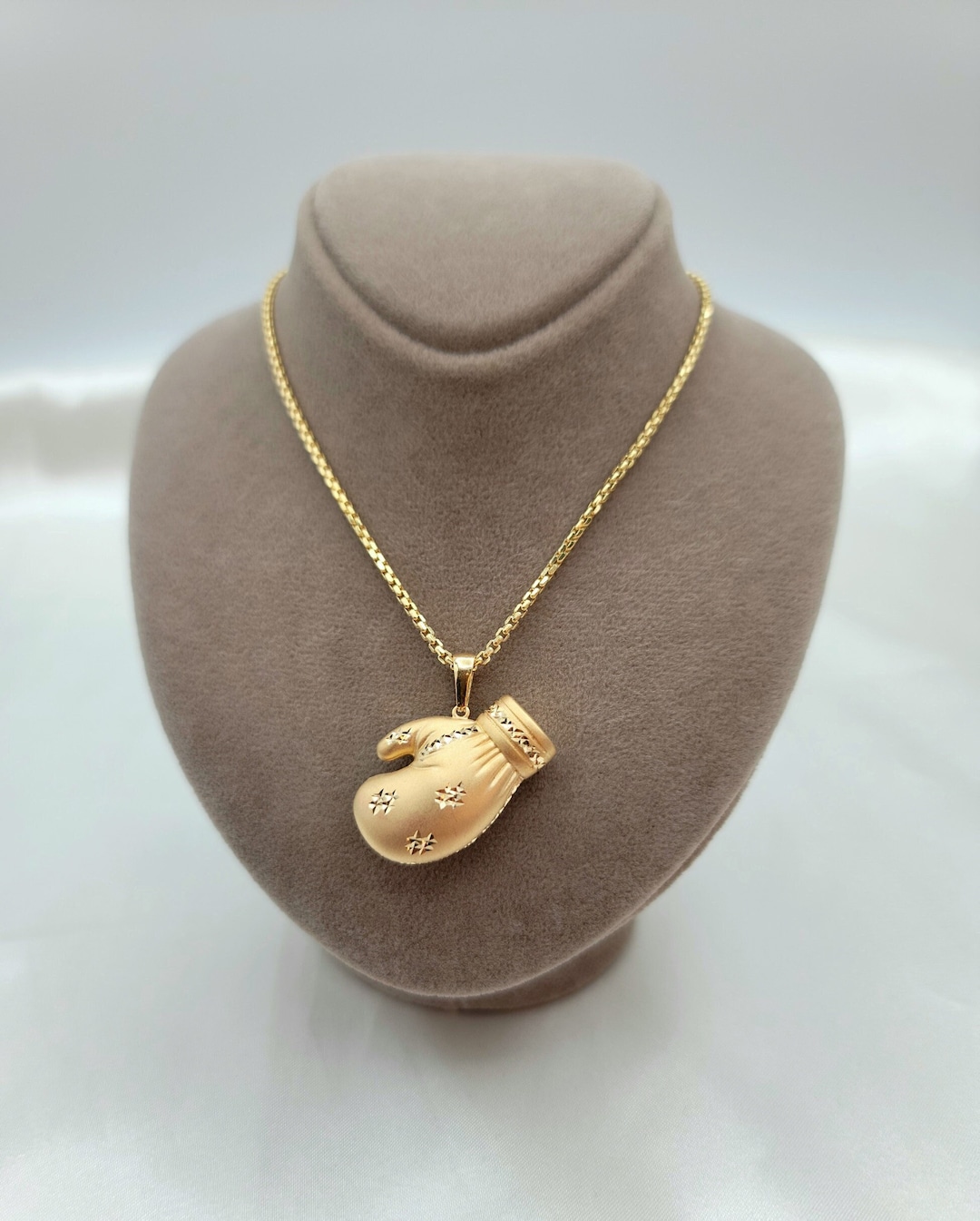 14K Solid Gold Boxing Glove Charm Pendant, 14K Yellow Gold Boxing Glove Necklace, 14K Box Chain ...