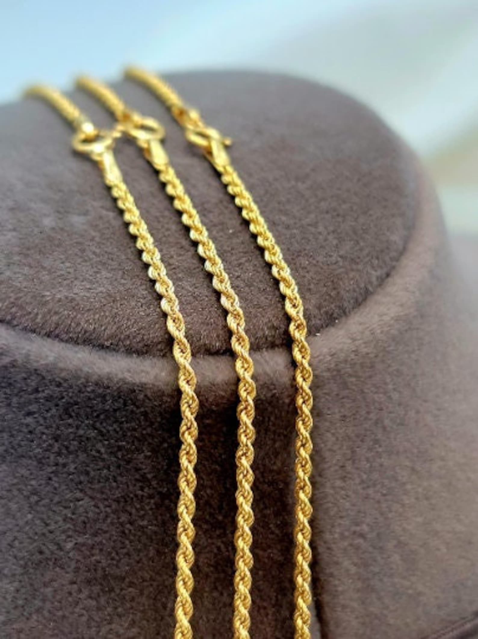 18K Solid Gold Rope Chain Necklace, Yellow 18K Gold Rope Chain Twisted ...
