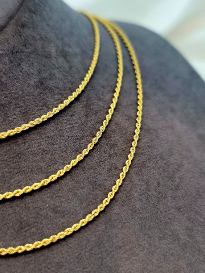 18K Solid Gold Rope Chain Necklace, Yellow 18K Gold Rope Chain Twisted ...