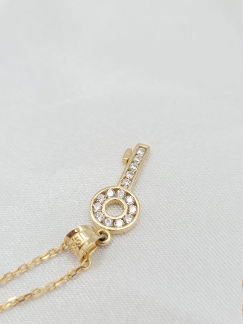 Love Key Necklace /14K Solid Gold Stone Key Necklace / Diamond Cut ...