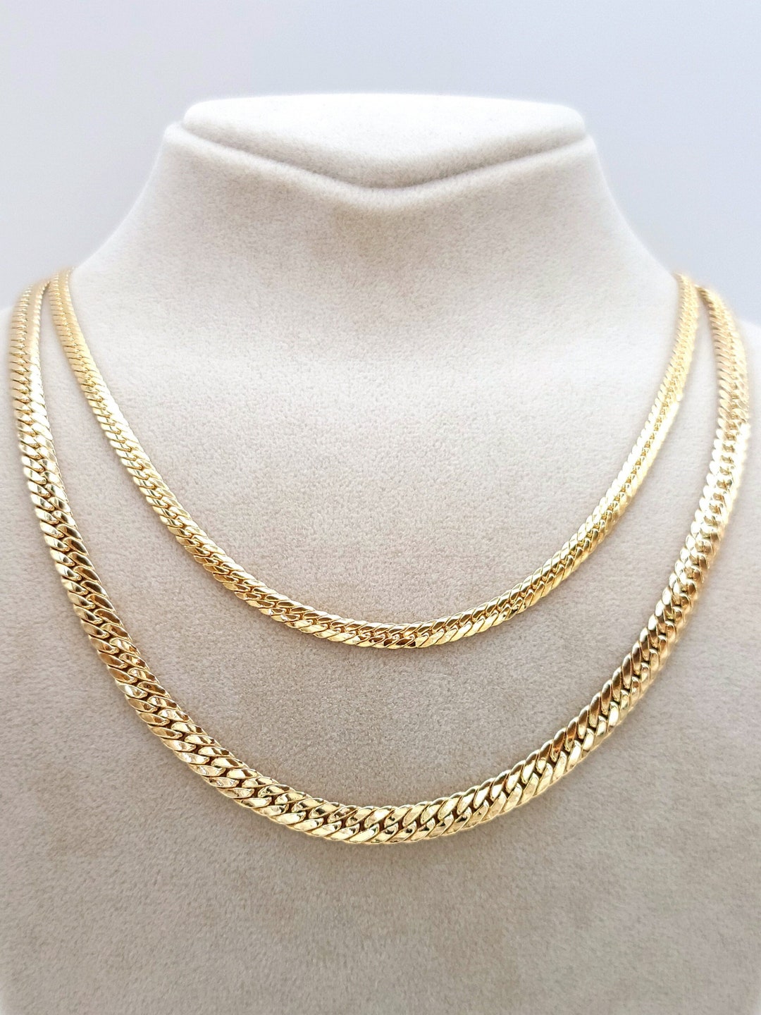 18K Solid Gold Curb Chain Necklace, Pure 18K Solid Gold Curb Link Chain ...