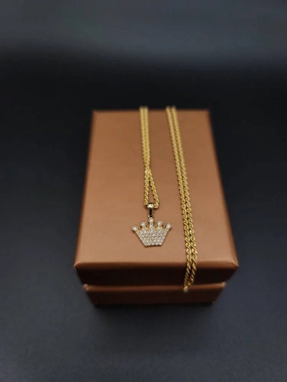 18K Solid Gold Crown Necklace. Rope Style Chain With the Unique ...