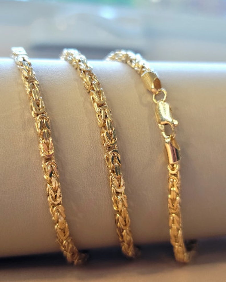 18K Yellow Solid Gold Byzantine Chain Necklace, 18K Pure Gold Byzantine ...
