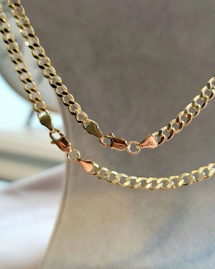18K Solid Gold Miami Cuban Link Chain Necklace, 18K Yellow Cuban ...