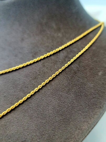 18K Solid Gold Rope Chain Necklace, Yellow 18K Gold Rope Chain Twisted ...