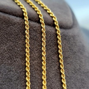 18K Solid Gold Rope Chain Necklace, Yellow 18K Gold Rope Chain Twisted ...