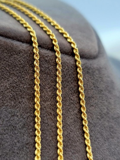 18K Solid Gold Rope Chain Necklace, Yellow 18K Gold Rope Chain Twisted ...