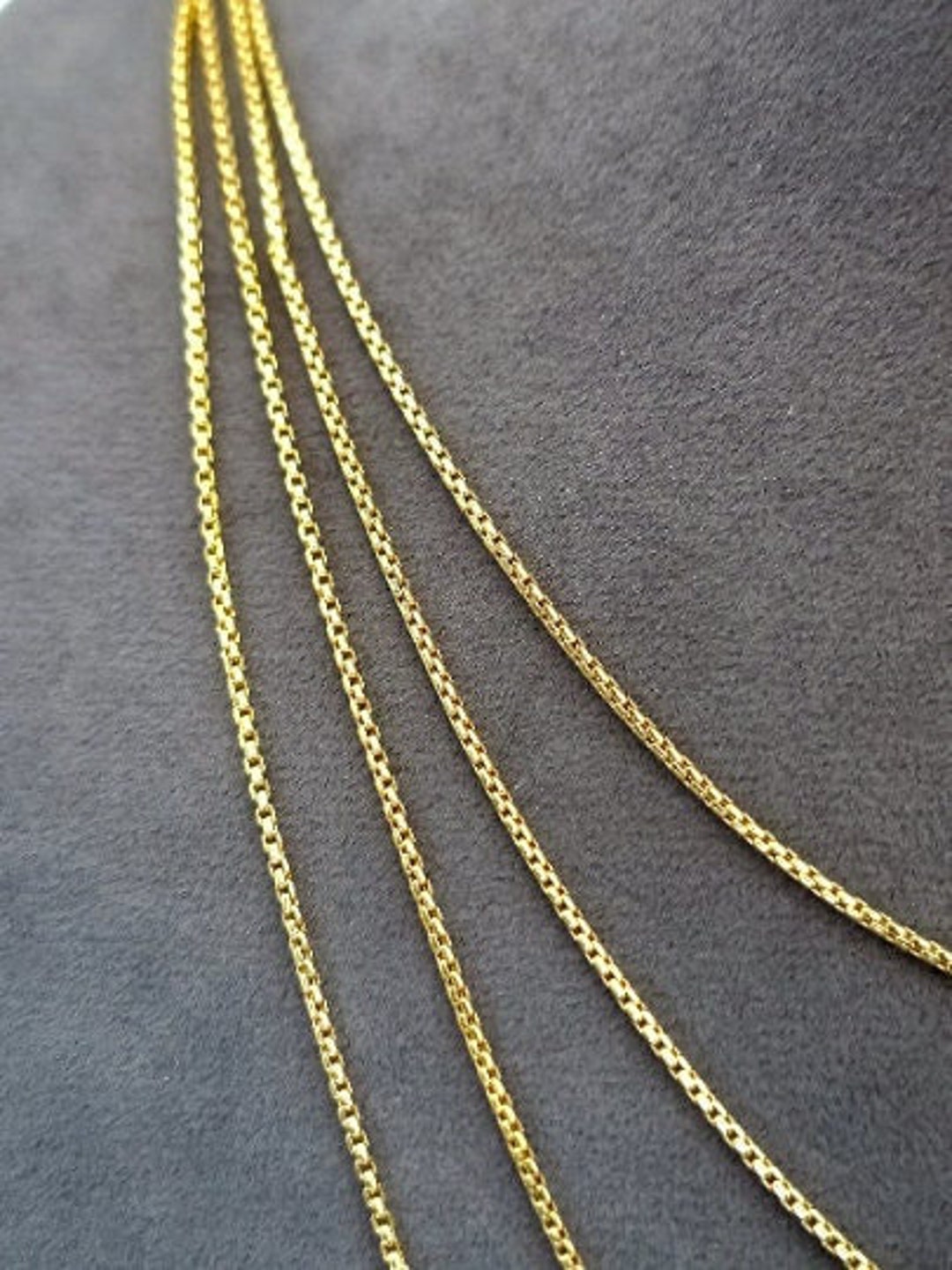 18K Solid Gold Box Chain Necklace, 16"- 24" Diamond-cut Round Box Chain ...
