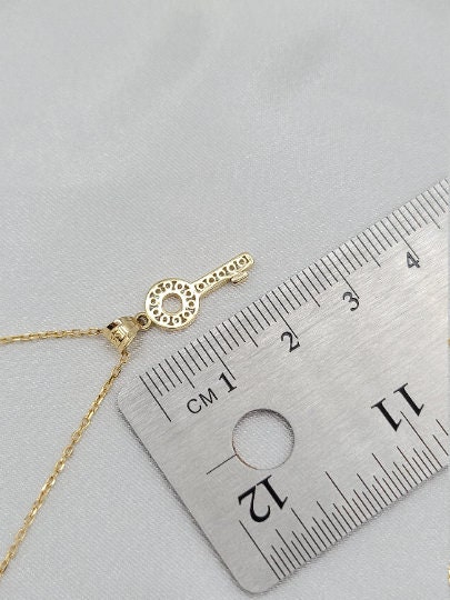 Love Key Necklace /14K Solid Gold Stone Key Necklace / Diamond Cut ...