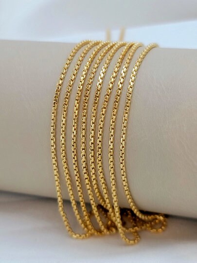 18K Solid Box Chain, 18K Pure Gold Box Chain Necklace, Diamond-cut, Men ...