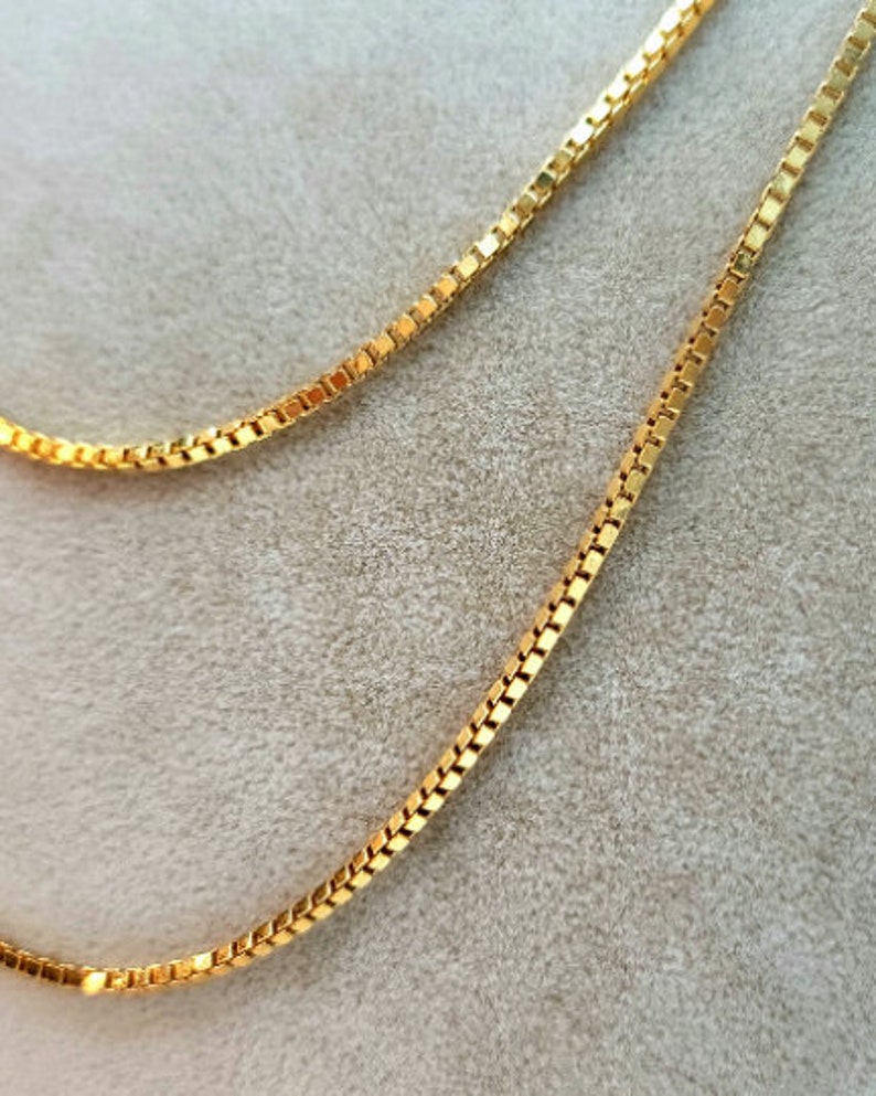 18K Solid Gold Box Chain, Yellow Gold Box Chain Necklace, 18K Real Gold ...