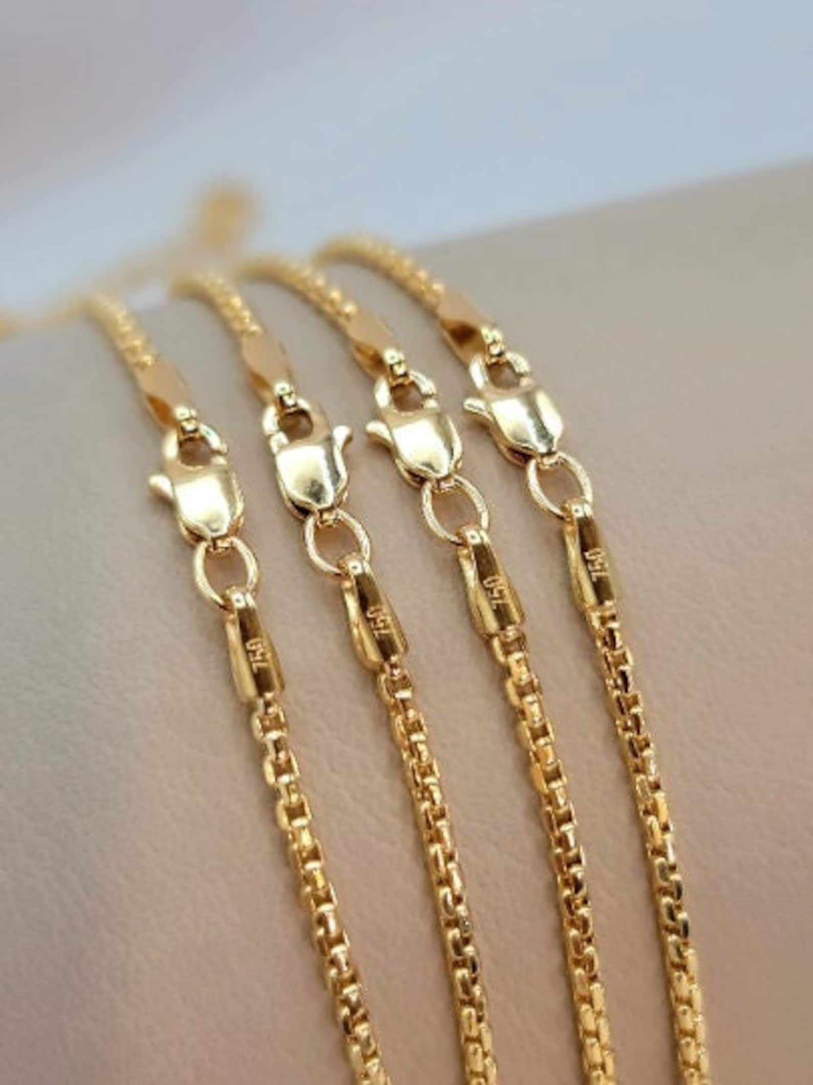 18K Solid Box Chain, 18K Pure Gold Box Chain Necklace, Diamond-cut, Men ...