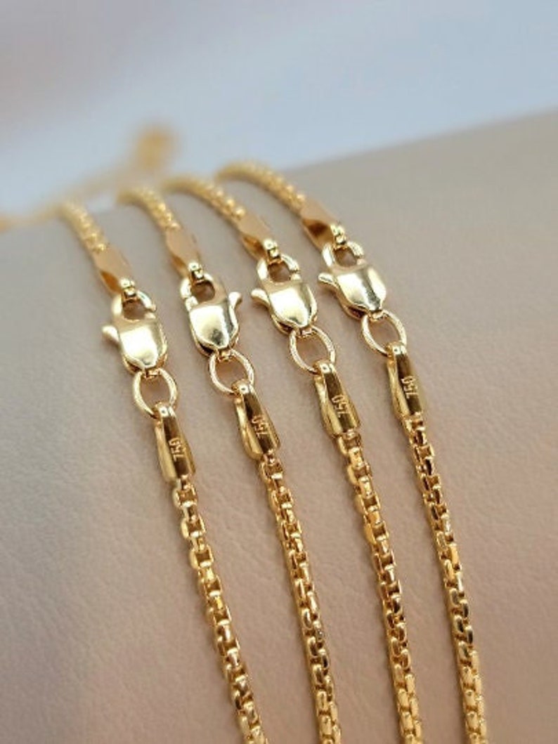 18K Solid Box Chain, 18K Pure Gold Box Chain Necklace, Diamond-cut, Men ...