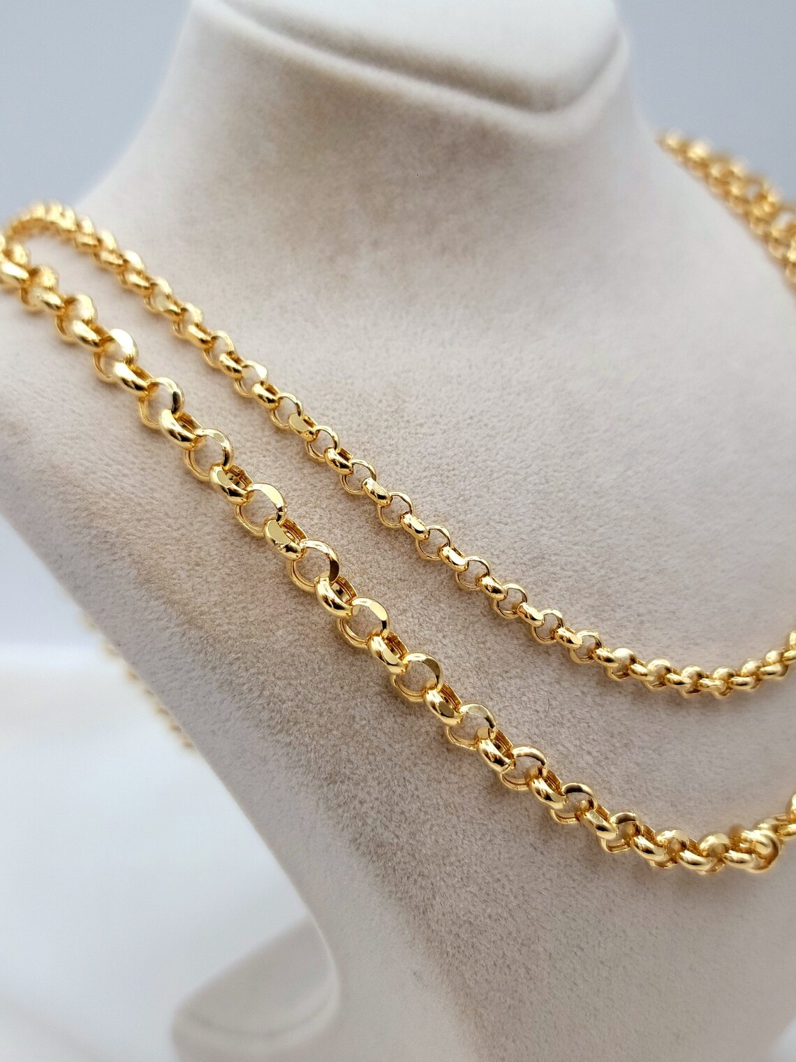 14K Solid Gold Rolo Chain Necklace, Real 14K Gold Rolo Chain for Men ...