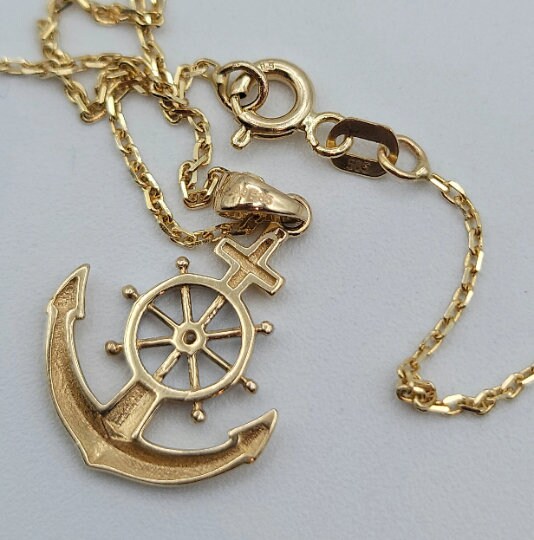 14 Karat Massive Gold Anker Halskette DiamantSchliff Anhänger 17,5 ...