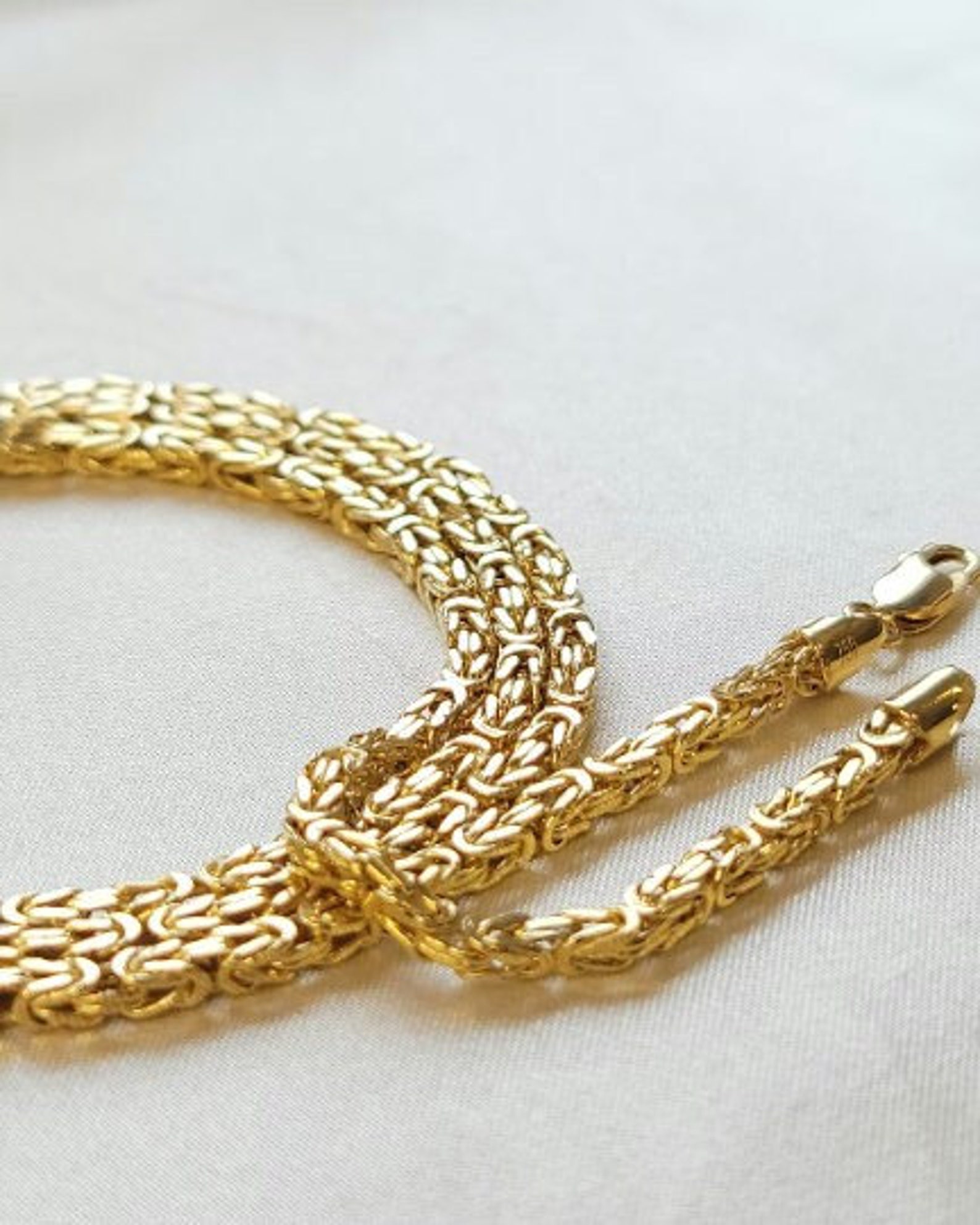 18K Yellow Solid Gold Byzantine Chain Necklace, 18K Pure Gold Byzantine ...