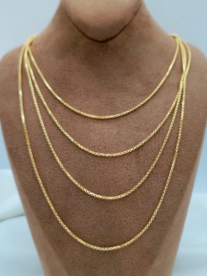 18K Solid Box Chain, 18K Pure Gold Box Chain Necklace, Diamond-cut, Men ...