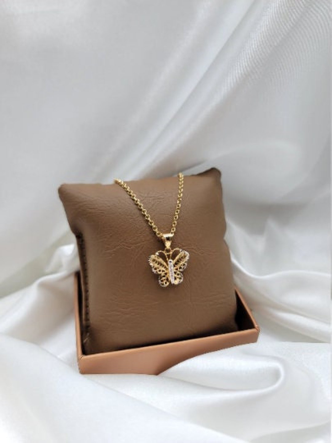 Gift for Her! 18K Solid Gold Butterfly Charm Necklace. 20" Cable Chain ...
