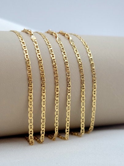 18K Solid Gold Anchor Chain Necklace, Real 18K Gold Flat Anchor Chain ...