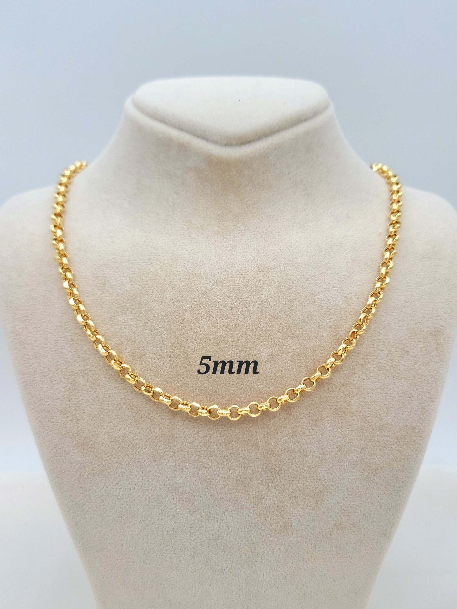 14K Solid Gold Rolo Chain Necklace, Real 14K Gold Rolo Chain for Men ...