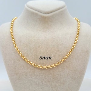 14K Solid Gold Rolo Chain Necklace, Real 14K Gold Rolo Chain for Men ...