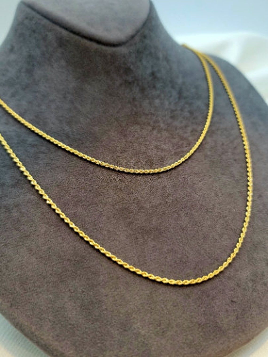 18K Solid Gold Rope Chain Necklace, Yellow 18K Gold Rope Chain Twisted ...