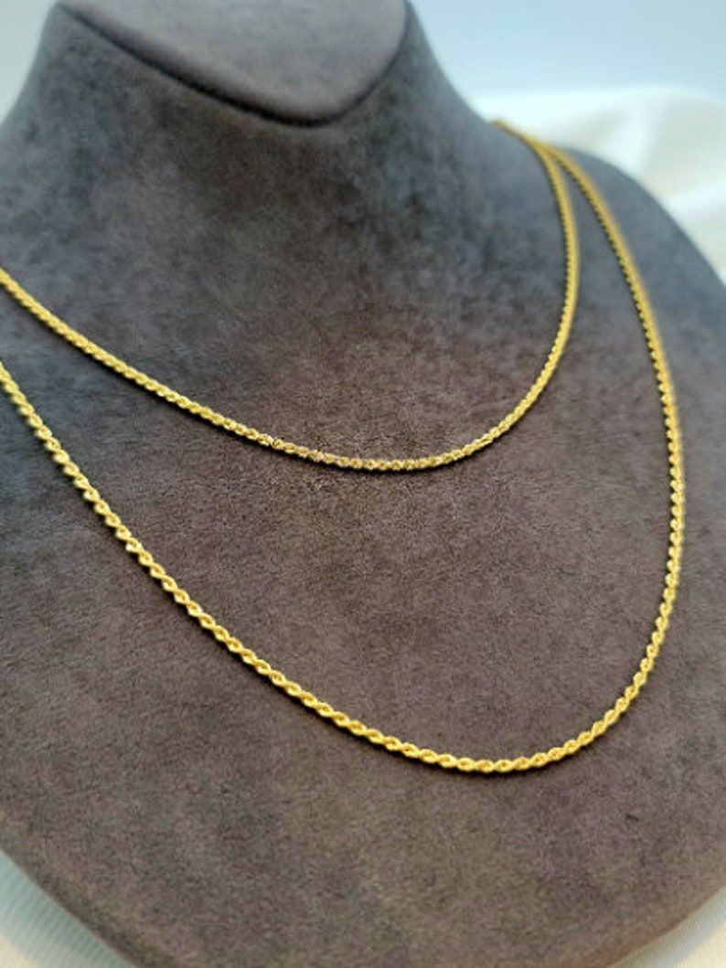 18K Solid Gold Rope Chain Necklace, Yellow 18K Gold Rope Chain Twisted ...