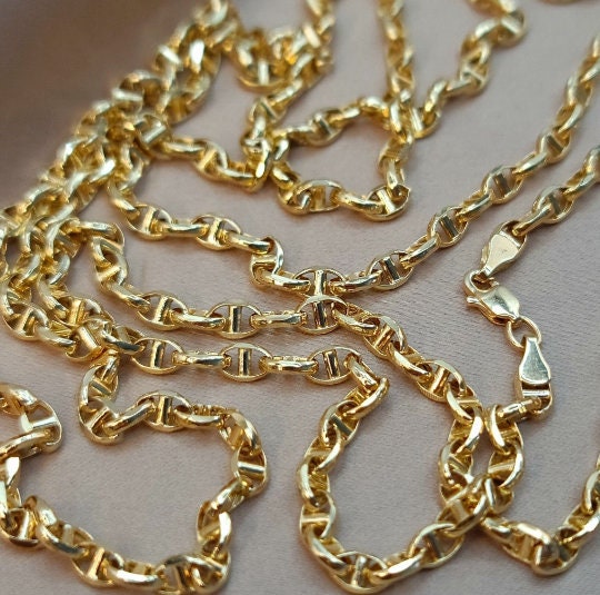 18K Anchor Chain Necklace, 18K Solid Gold Anchor Chain 4mm Anchor Chain ...