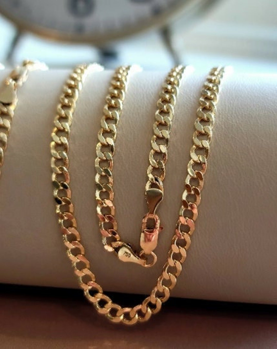 18K Solid Gold Miami Cuban Link Chain Necklace, 18K Yellow Cuban ...