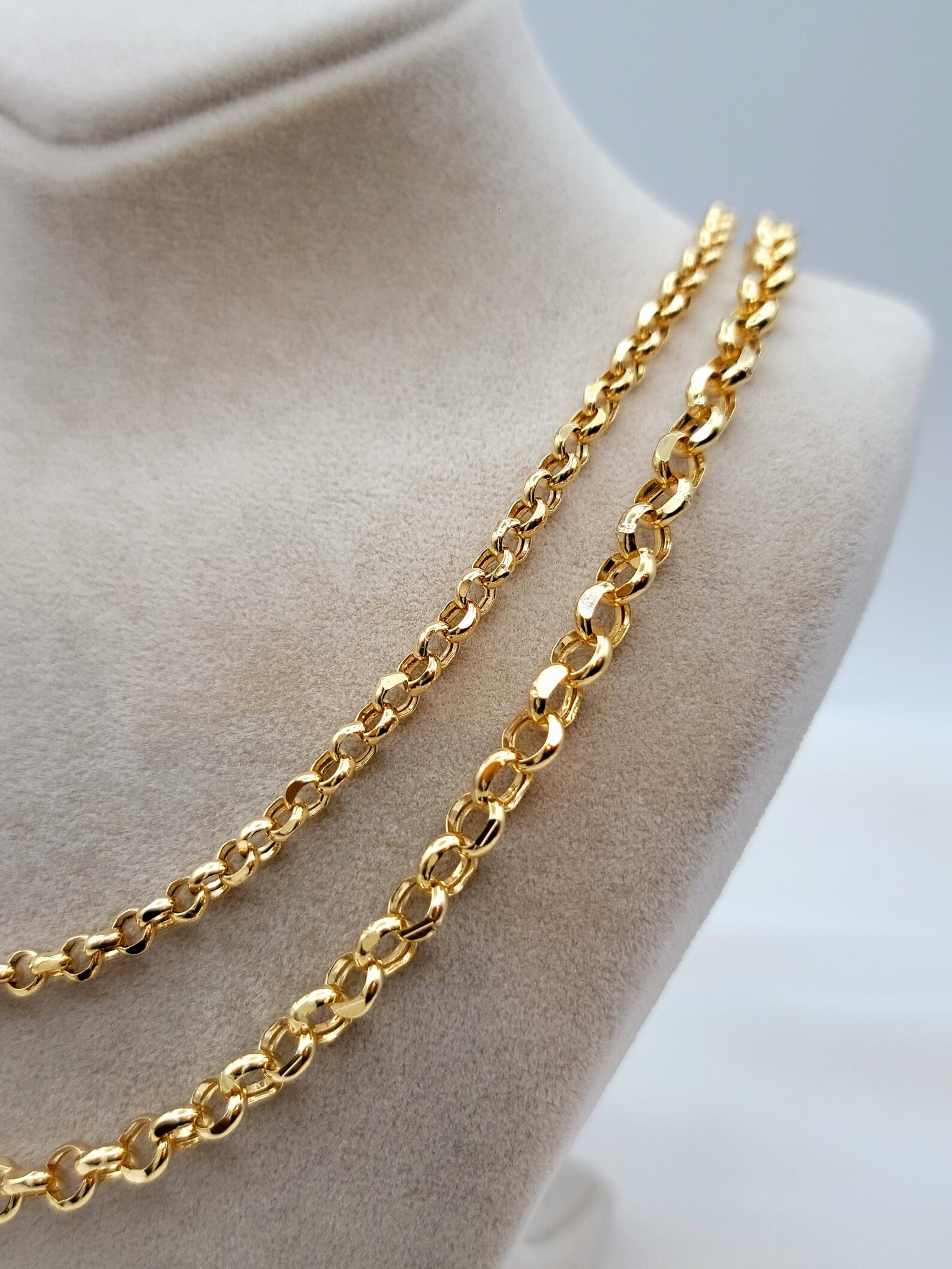 14K Solid Gold Rolo Chain Necklace, Real 14K Gold Rolo Chain for Men ...