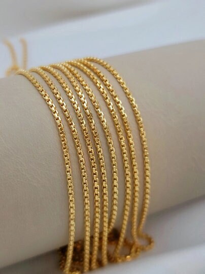 18K Solid Box Chain, 18K Pure Gold Box Chain Necklace, Diamond-cut, Men ...