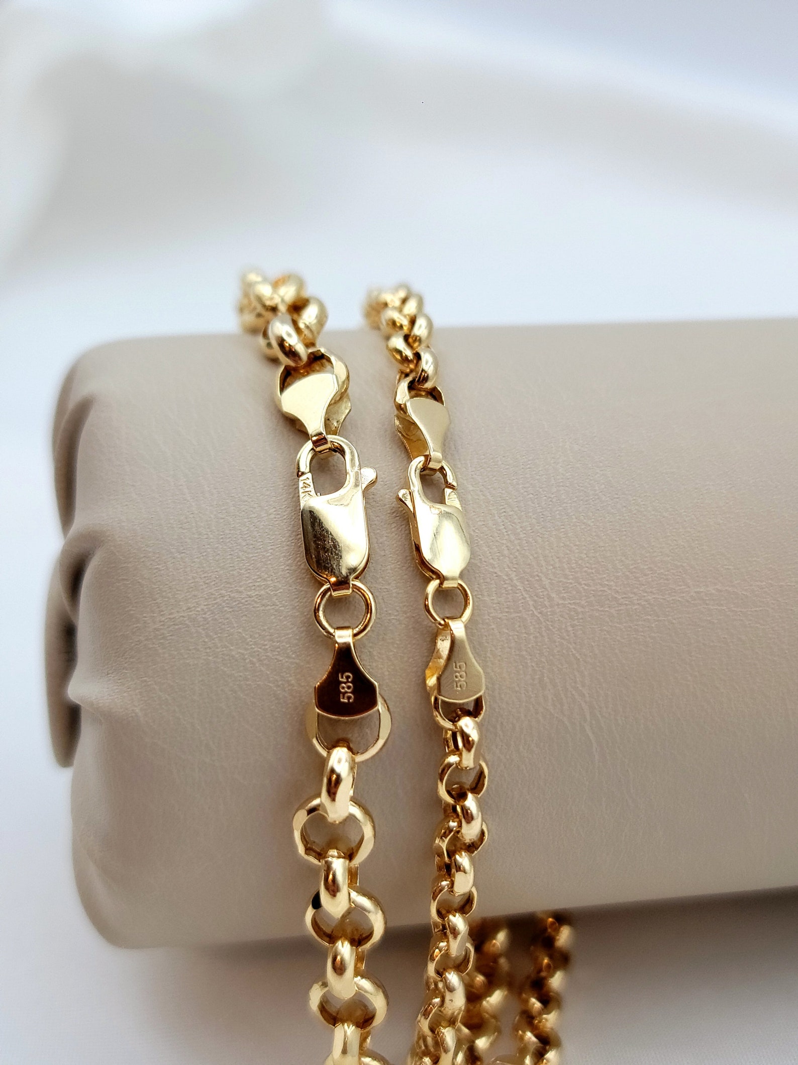 14K Solid Gold Rolo Chain Necklace, Real 14K Gold Rolo Chain for Men ...