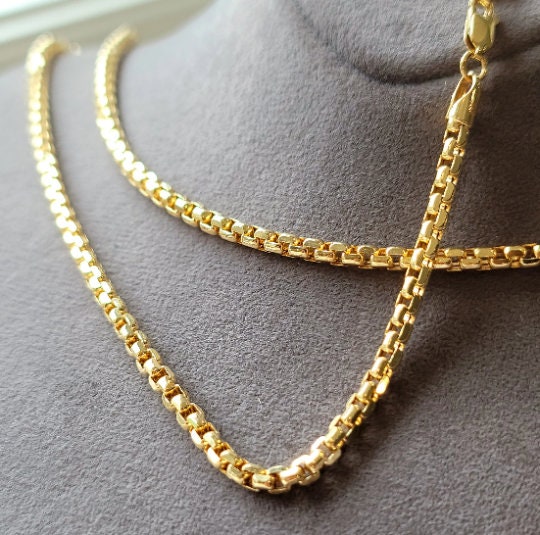14K Box Solid Gold Chain Necklace Solid Gold 22, 24 3.55mm Chain ...