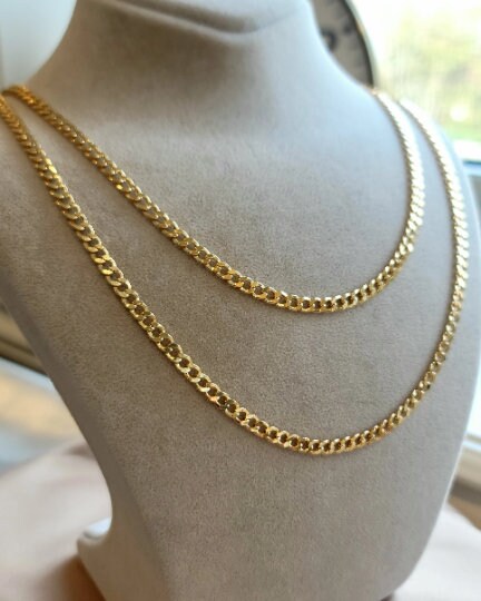 18K Solid Gold Miami Cuban Link Chain Necklace, 18K Yellow Cuban ...