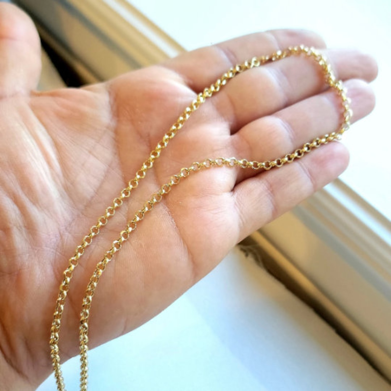 18K Solid Gold Rolo Chain, Pure 18K Gold Rolo Necklace, Choker Necklace ...