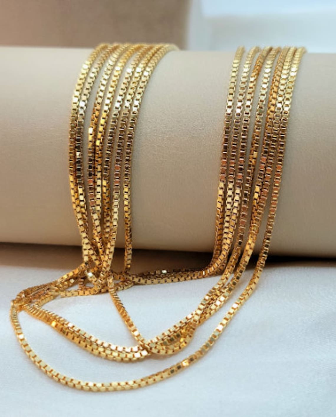 18K Solid Gold Box Chain, 18K Yellow Gold Square Box Link Chain ...